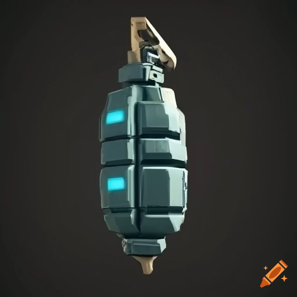 Sci-fi grenade bouncing with smoke on a grey background on Craiyon