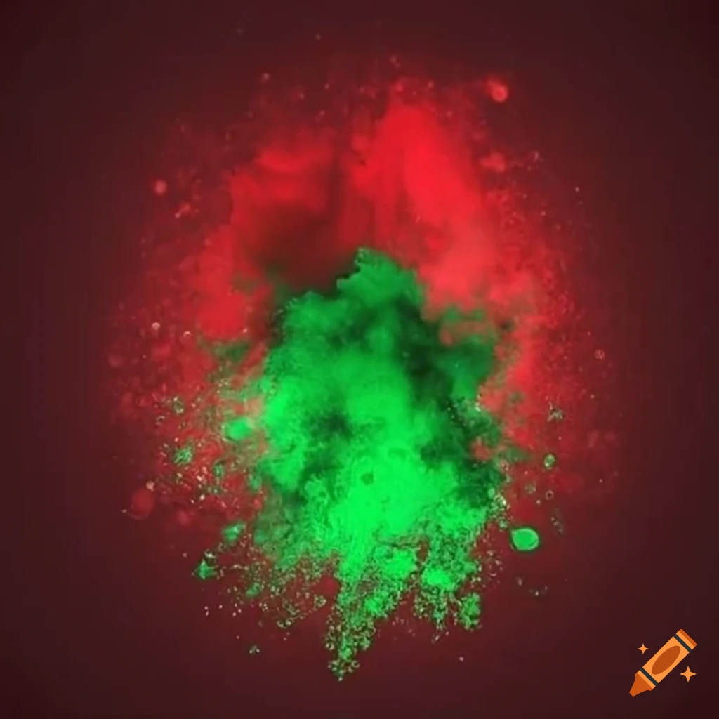 Festive explosion of red and green powder