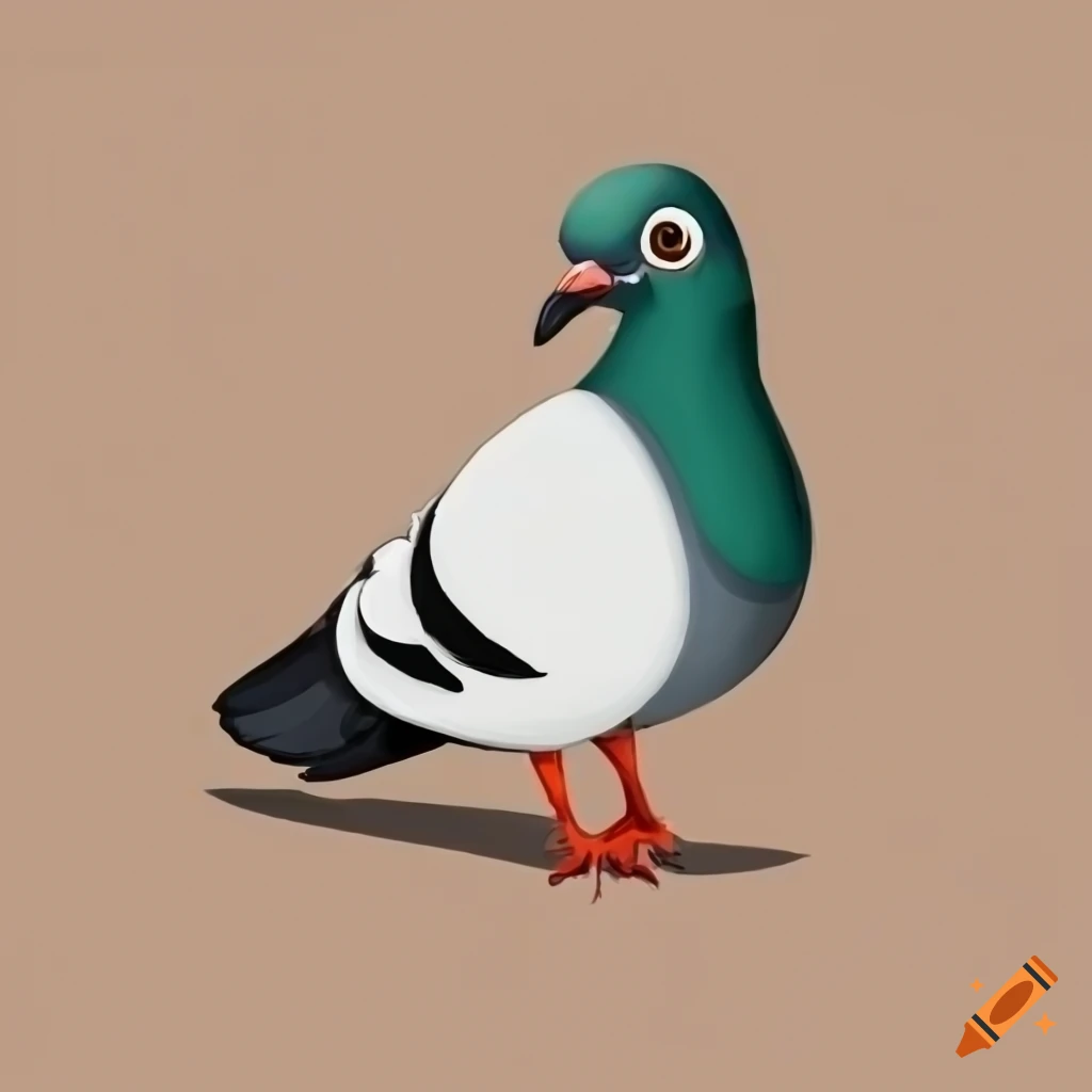Cartoon illustration of a pigeon on Craiyon