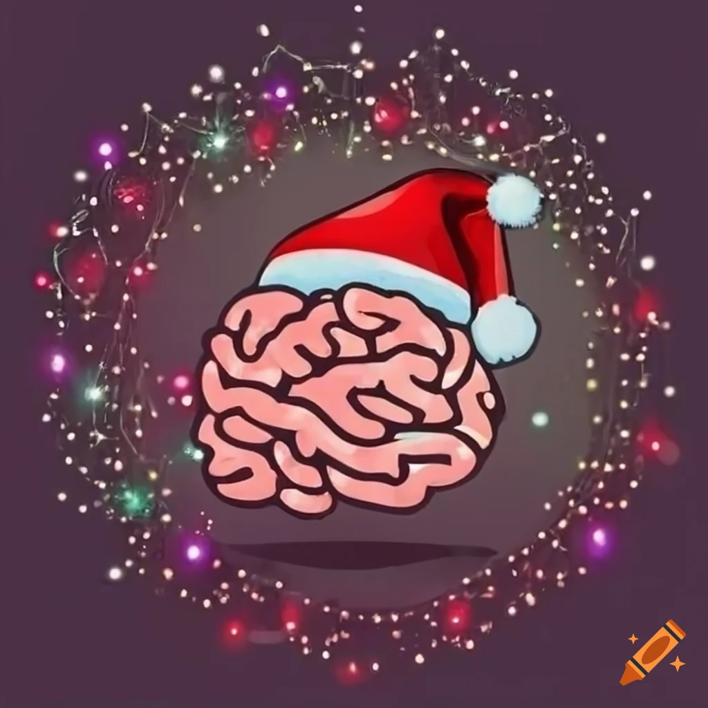 Festive brain with santa hat and christmas lights on Craiyon