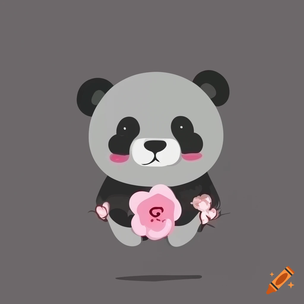 Favicon of a cute grey panda with pink flowers on Craiyon