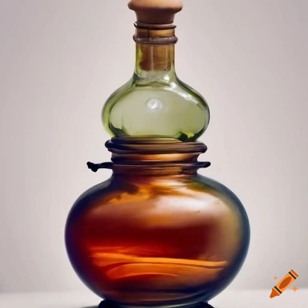 Colored translucent liquid in rocks glasses with a pouring glass bottle ...