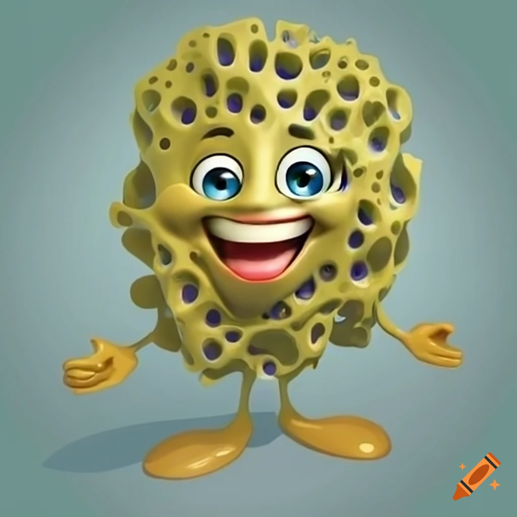 Cartoon character of an adorable sea sponge on Craiyon