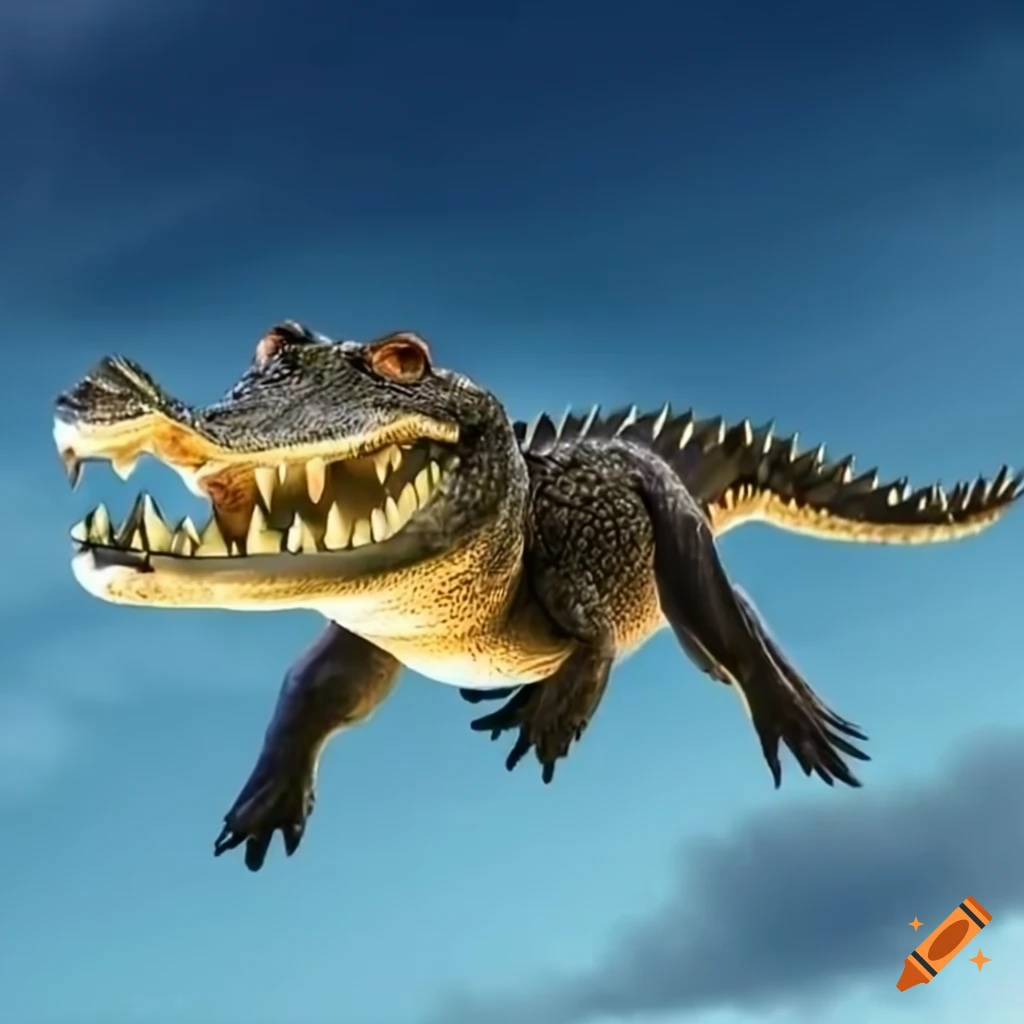 Artistic depiction of a flying crocodile on Craiyon