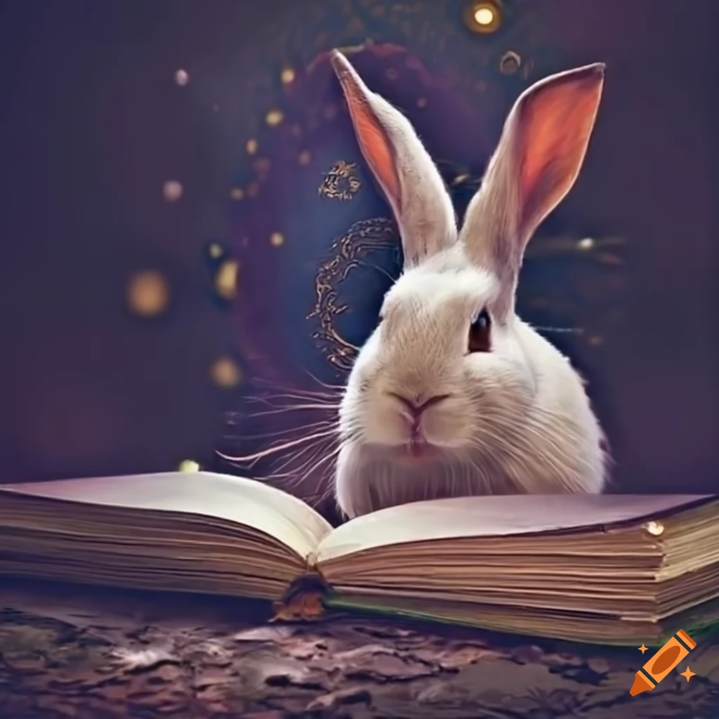 Rabbit entering a magical book