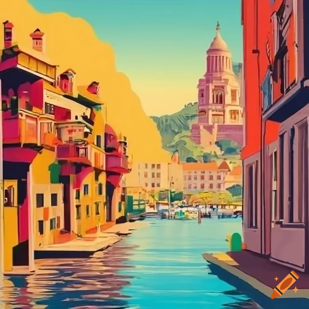 Vintage travel poster with volumetric sculptural features on Craiyon