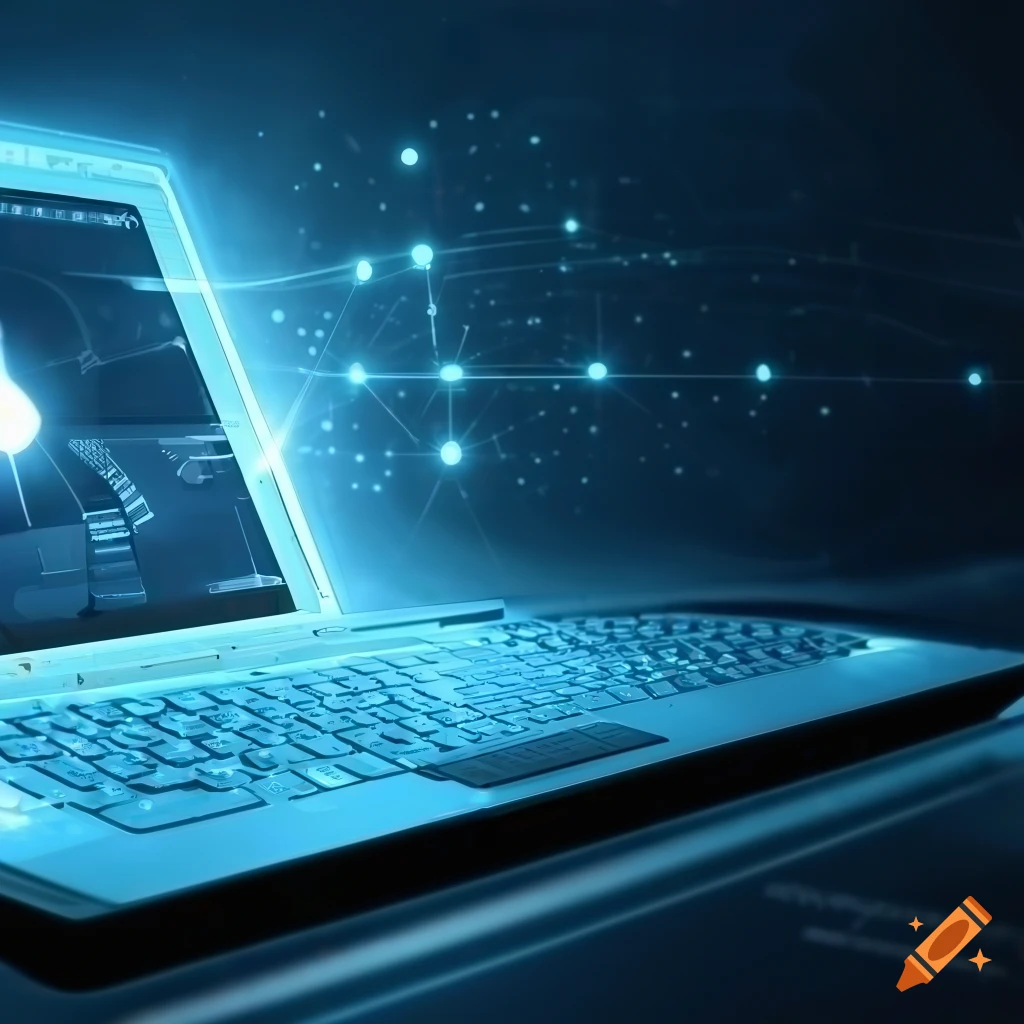 Open laptop with futuristic user interface