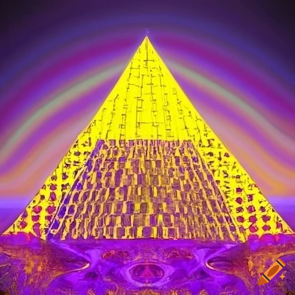 Abstract image of yellow and purple pyramids