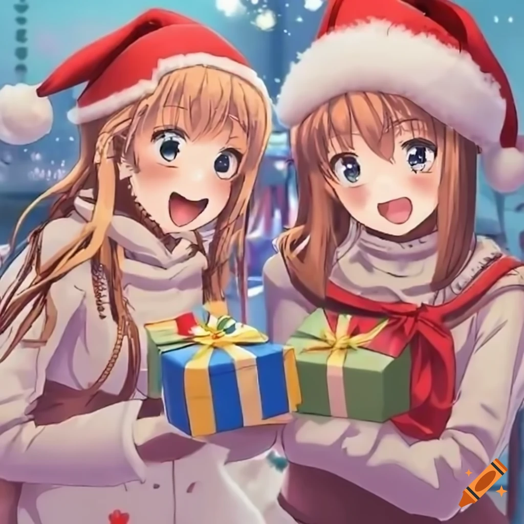 Anime Girls Celebrating Christmas At A Market On Craiyon