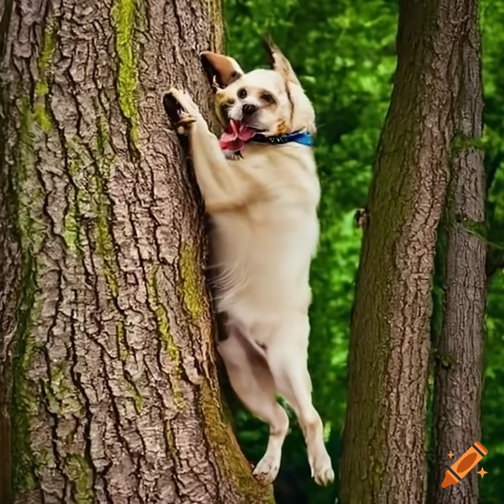 Dog climbing a tree on Craiyon