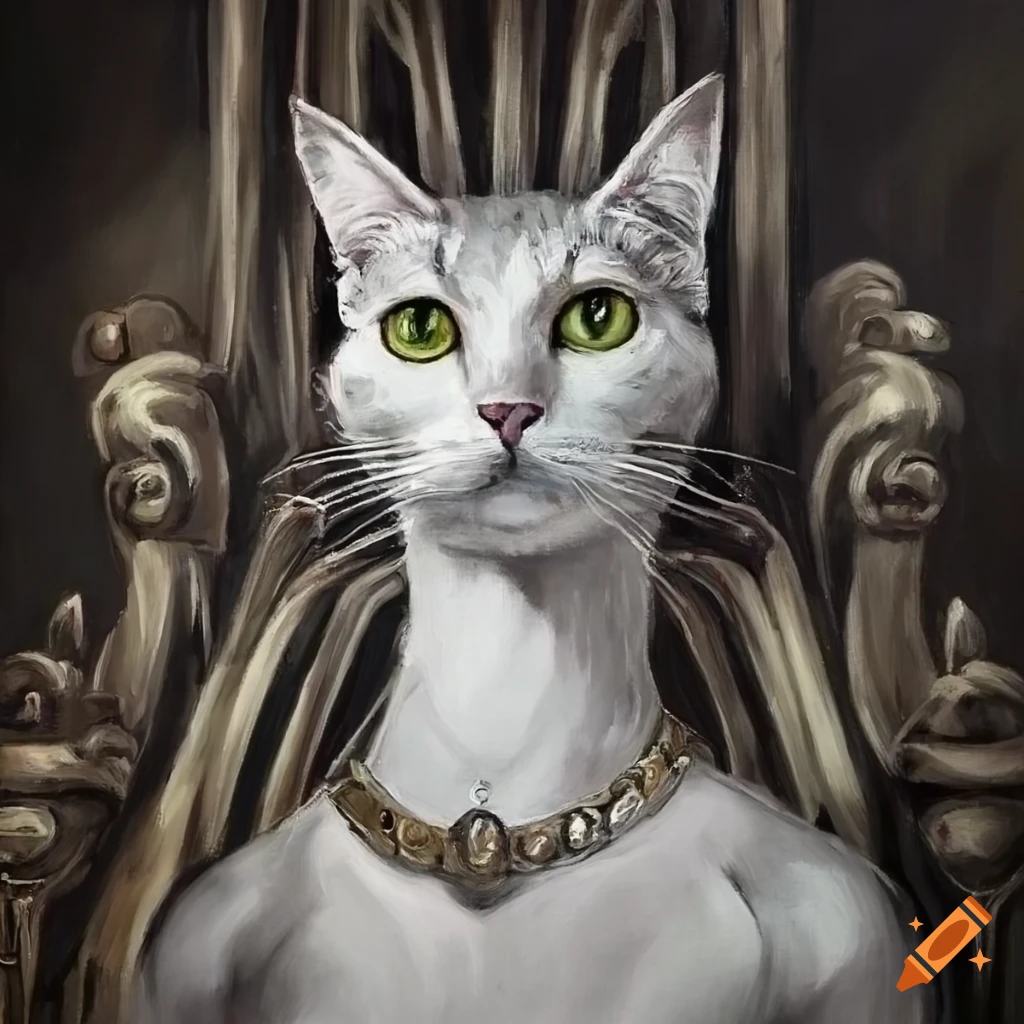 Oil painting of a regal cat on a throne on Craiyon