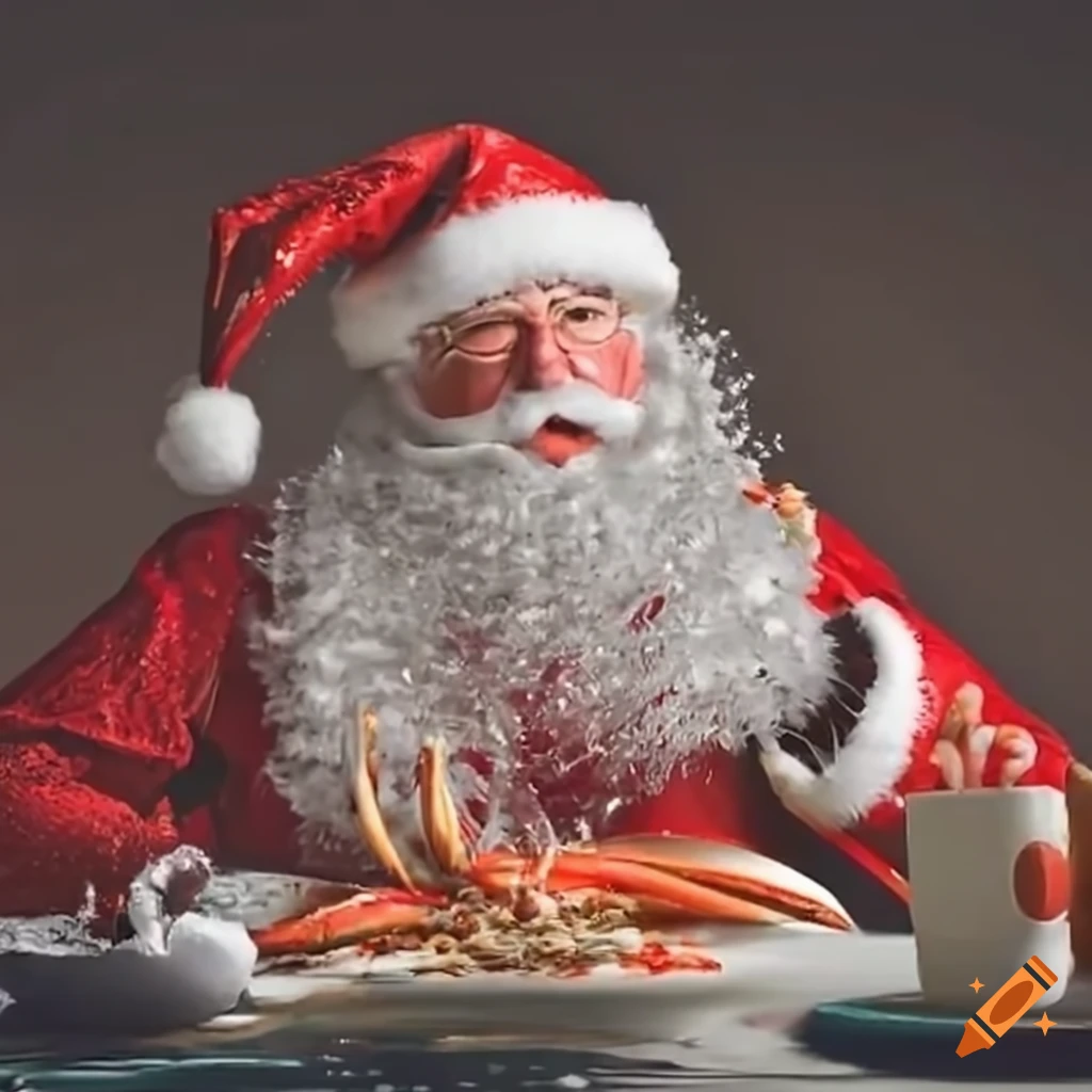 Santa enjoying a festive crab feast