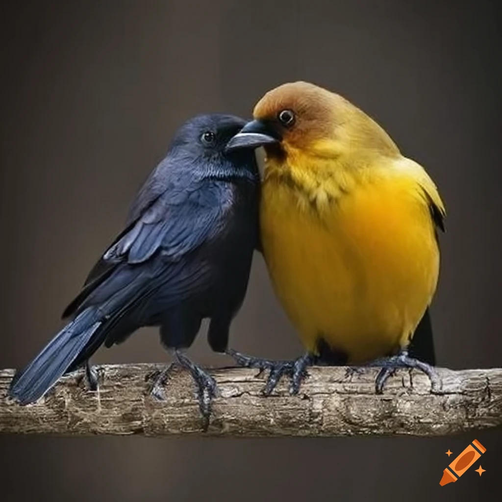 Two black birds facing each other on a branch on Craiyon