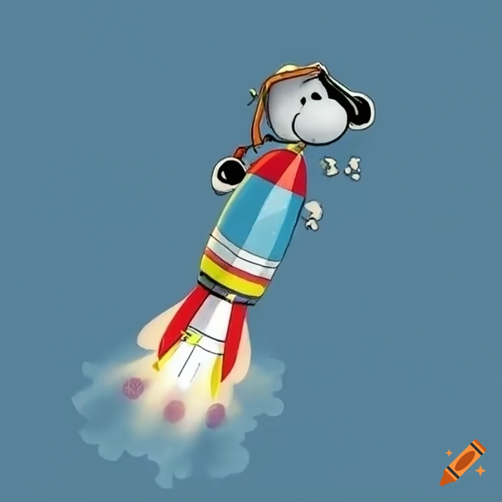 Snoopy flying on a rocket on Craiyon