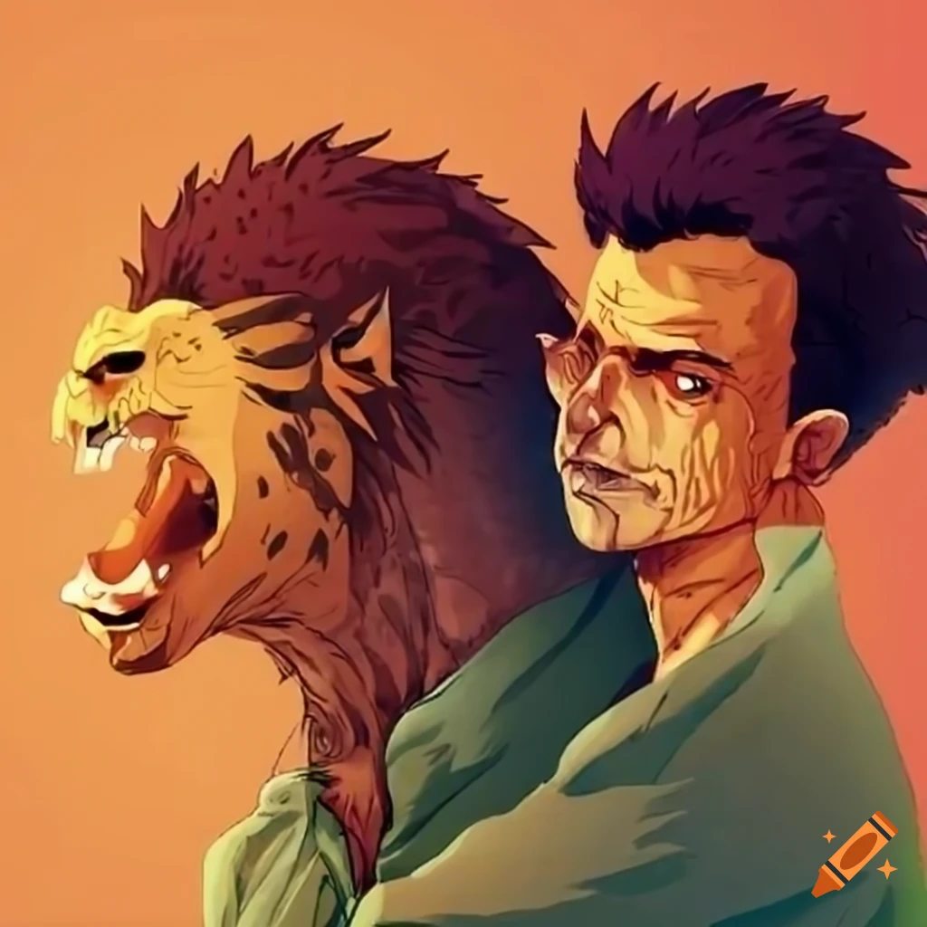 Man and beast standing together