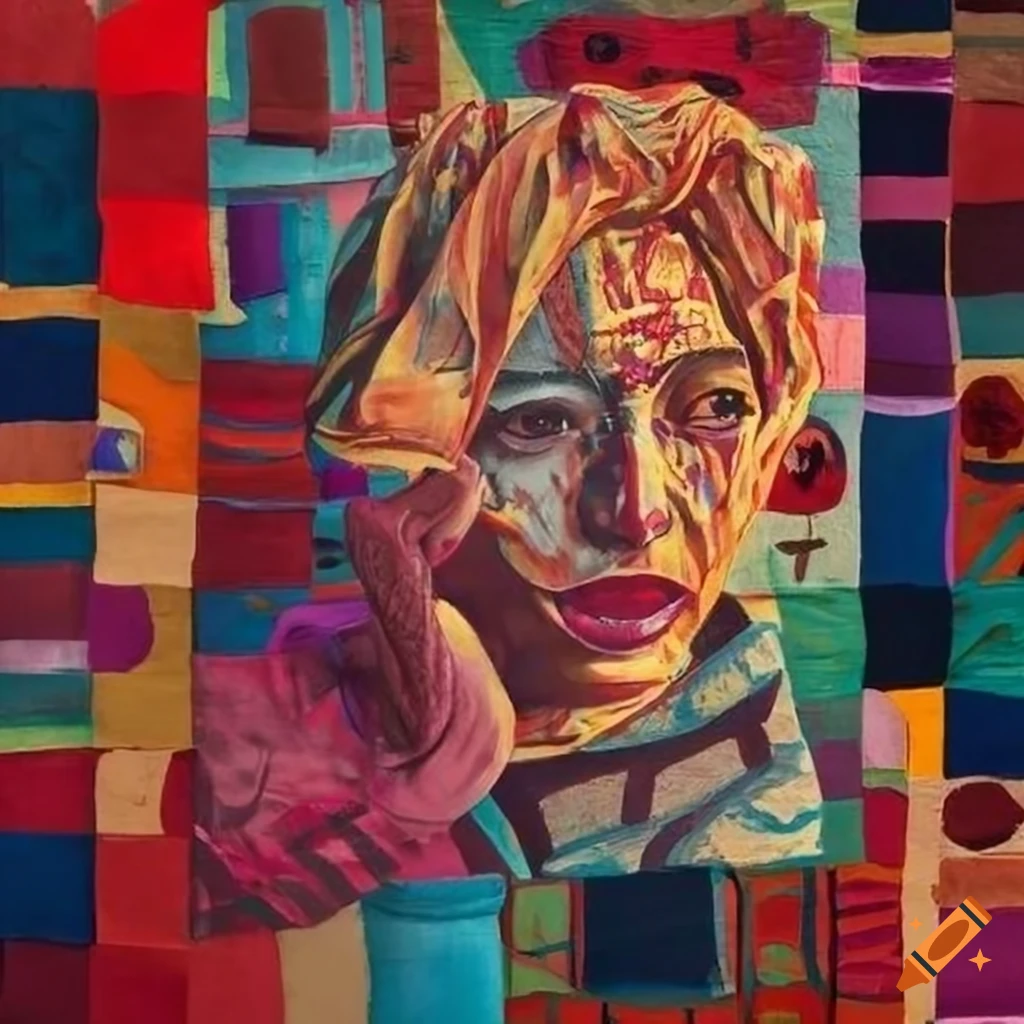 Textile art mural representing the immigrant experience