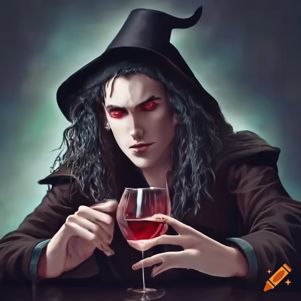 Image of a dark magician with long black hair and red eyes on Craiyon