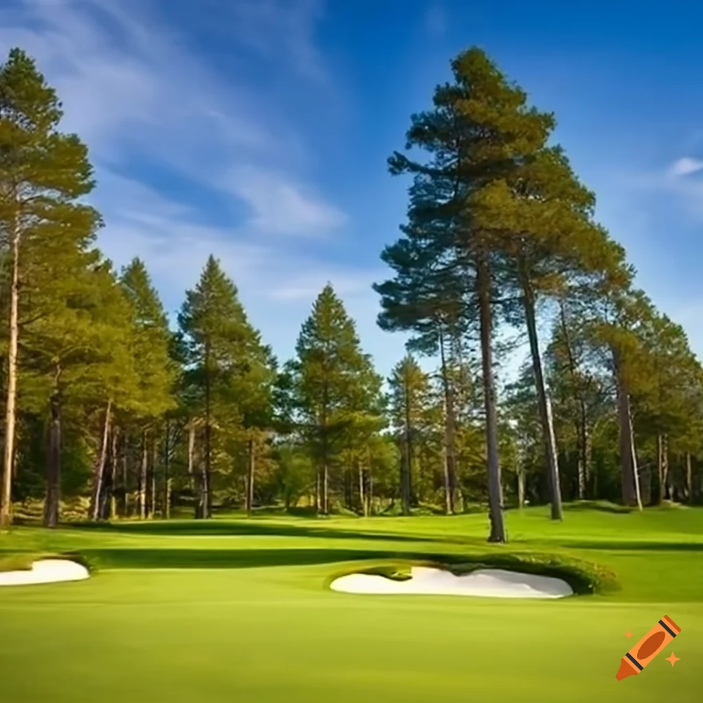 Golf course surrounded by pine trees