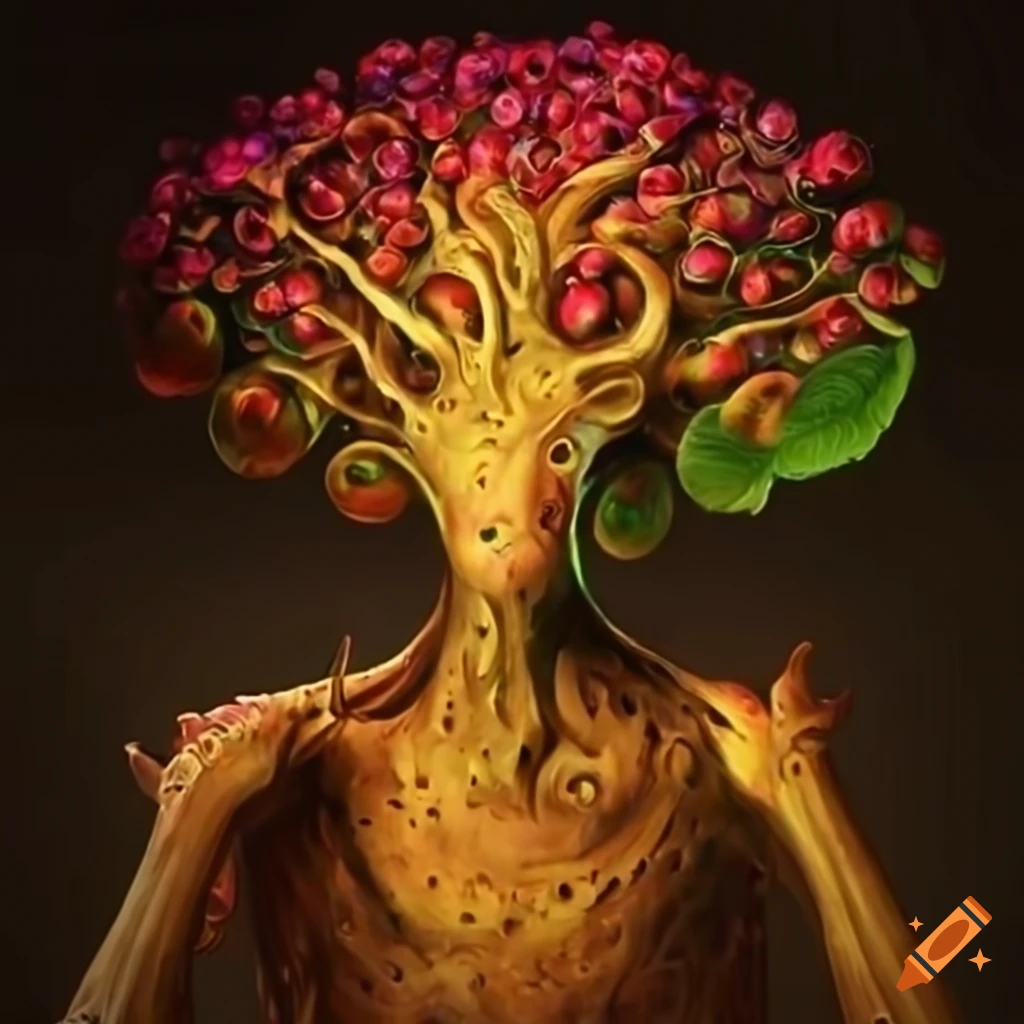 Fantasy artwork of a tree spirit playing musical instrument