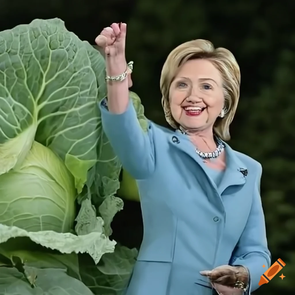 Image of hillary clinton with a large cabbage on Craiyon