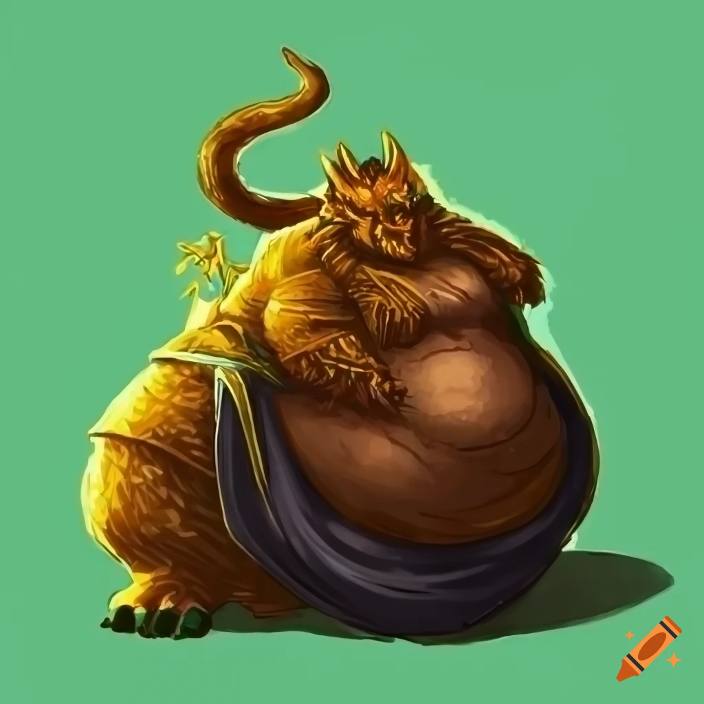 Artwork of a wise dragonborn professor with a large belly on Craiyon