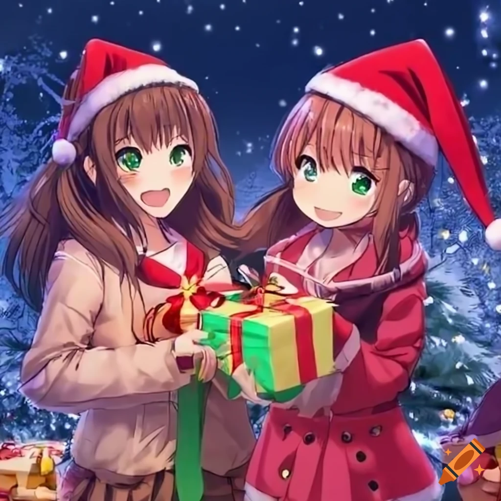 Anime Girls Celebrating Christmas At A Market On Craiyon