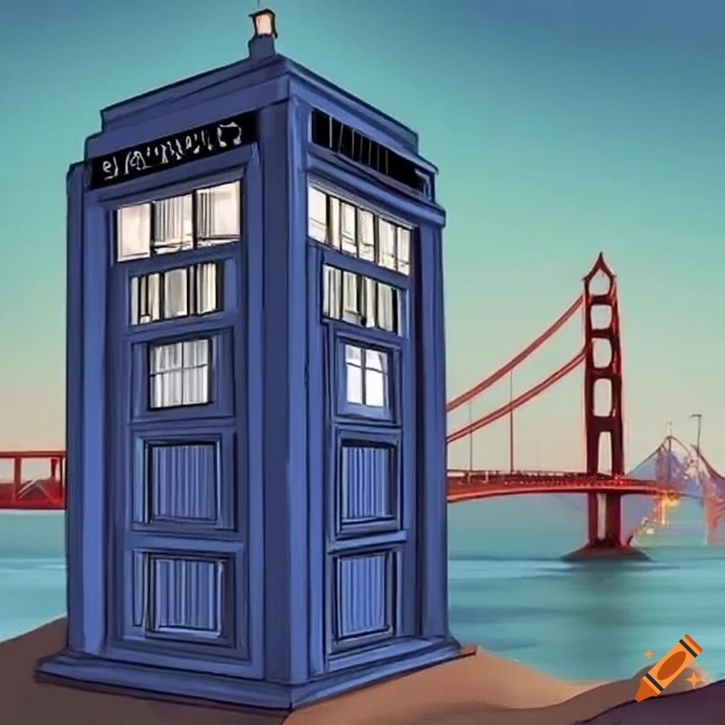 Tardis with golden gate bridge in the background on Craiyon