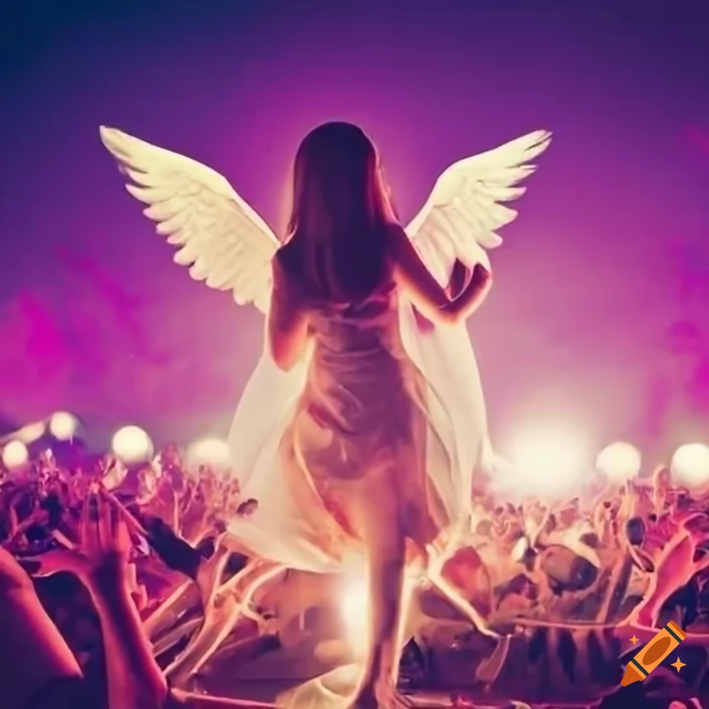 Angel dancing at a music festival on Craiyon