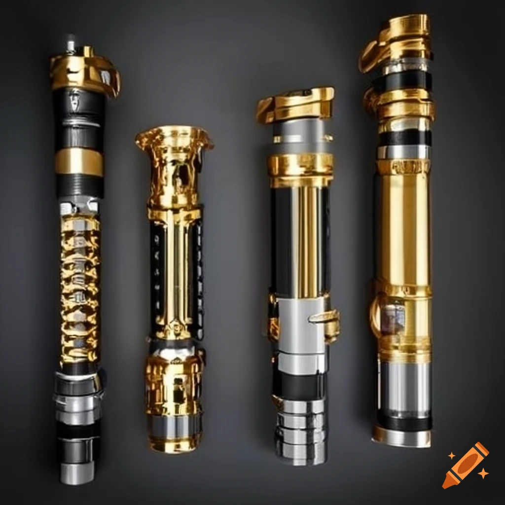 Lightsabers with gold and platinum etchings on Craiyon