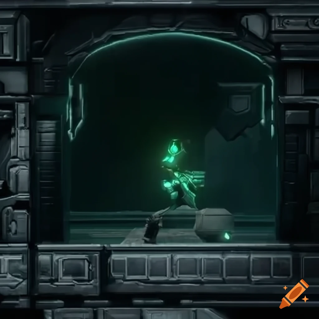 Elemental-enchanted industrial gunner character in metroid-inspired ...
