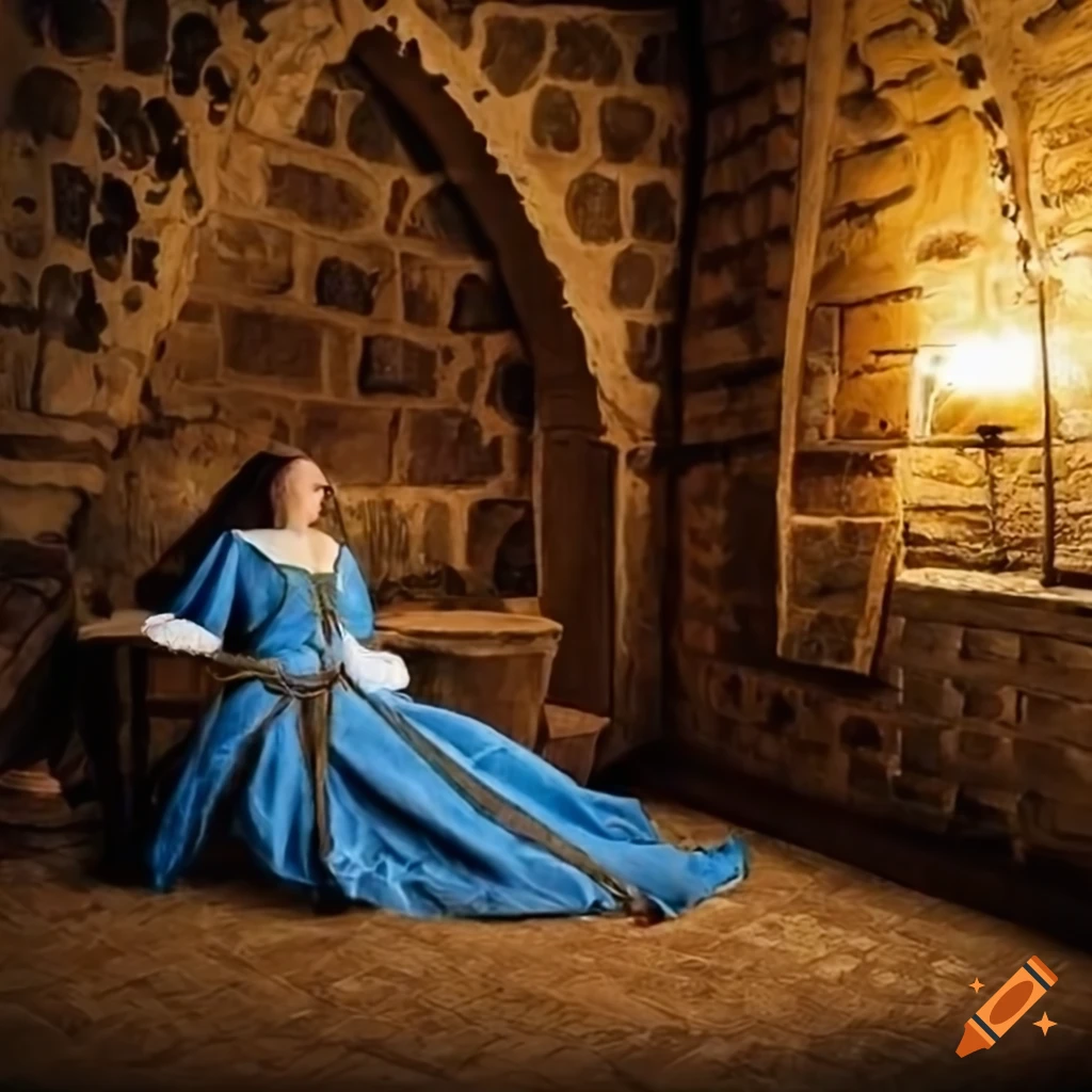 Artistic depiction of a person dressed in medieval blue clothes in a ...