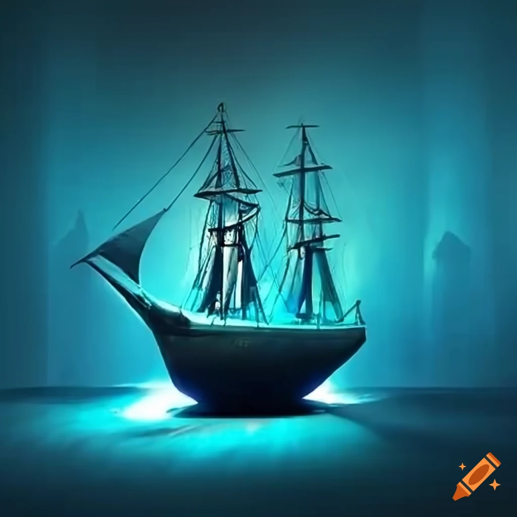 Front facing ironclad steam ship emblem in gray with blue accents on ...