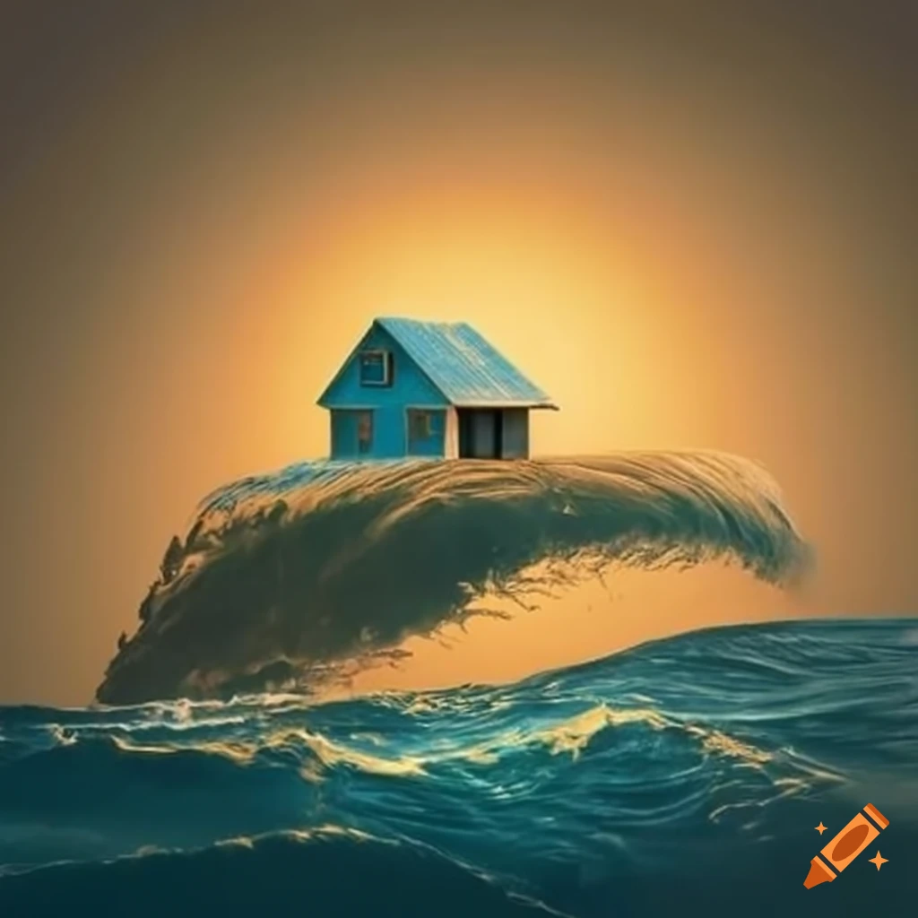 Book cover of a house on a hill over a sea with golden waves