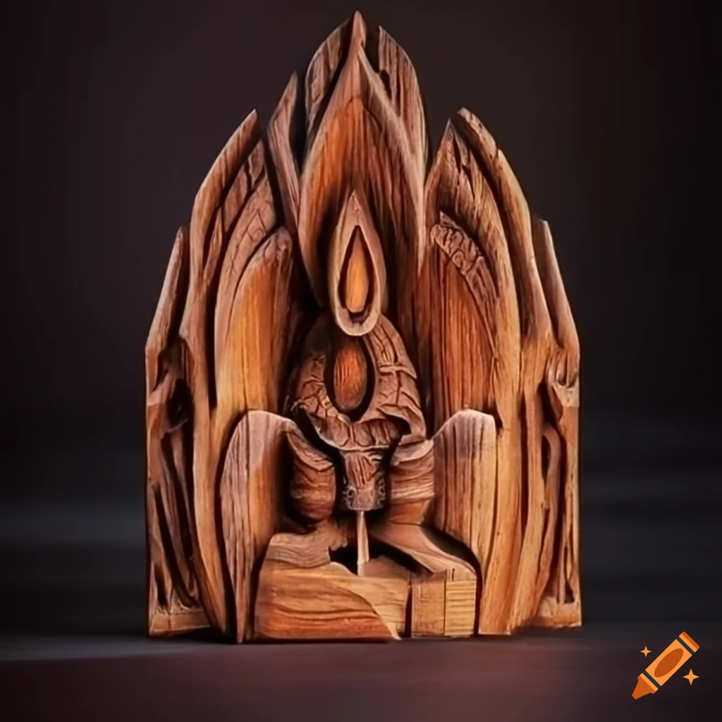 Sculpture of a Magma Moth in Architectural Stave Carving style on Craiyon