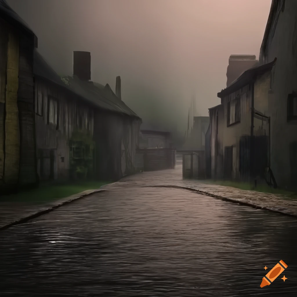 Photorealistic image of a rainy day in a beautiful village on Craiyon