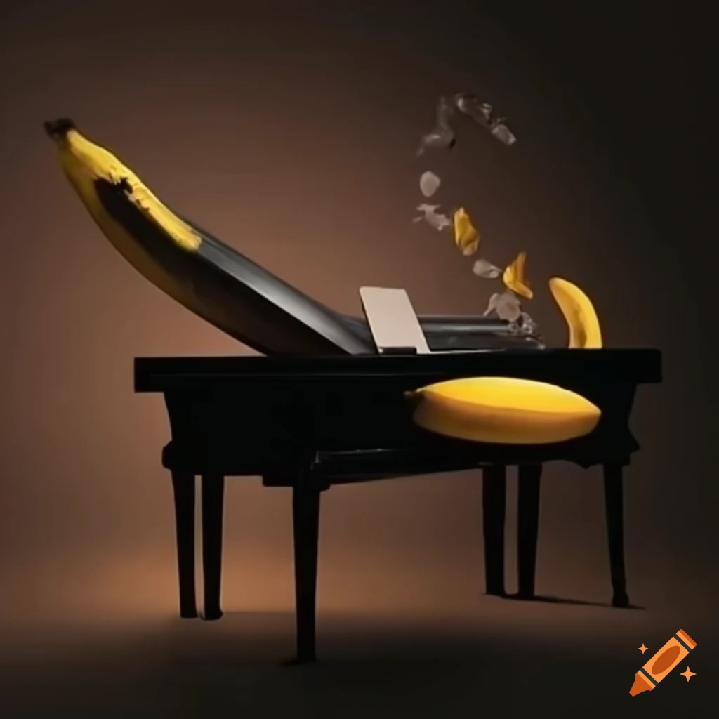 Sculpture of a piano with a banana on Craiyon