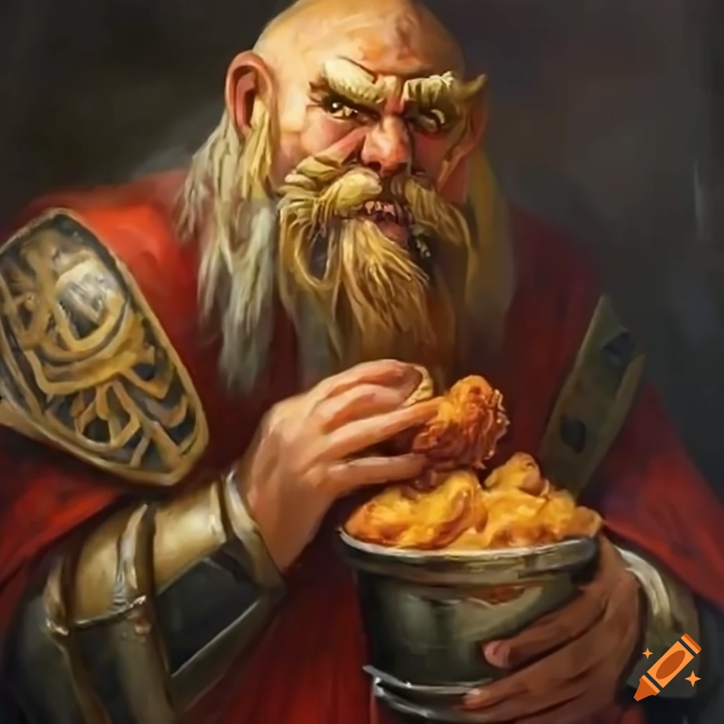 Dwarven king holding a bucket of fried chicken