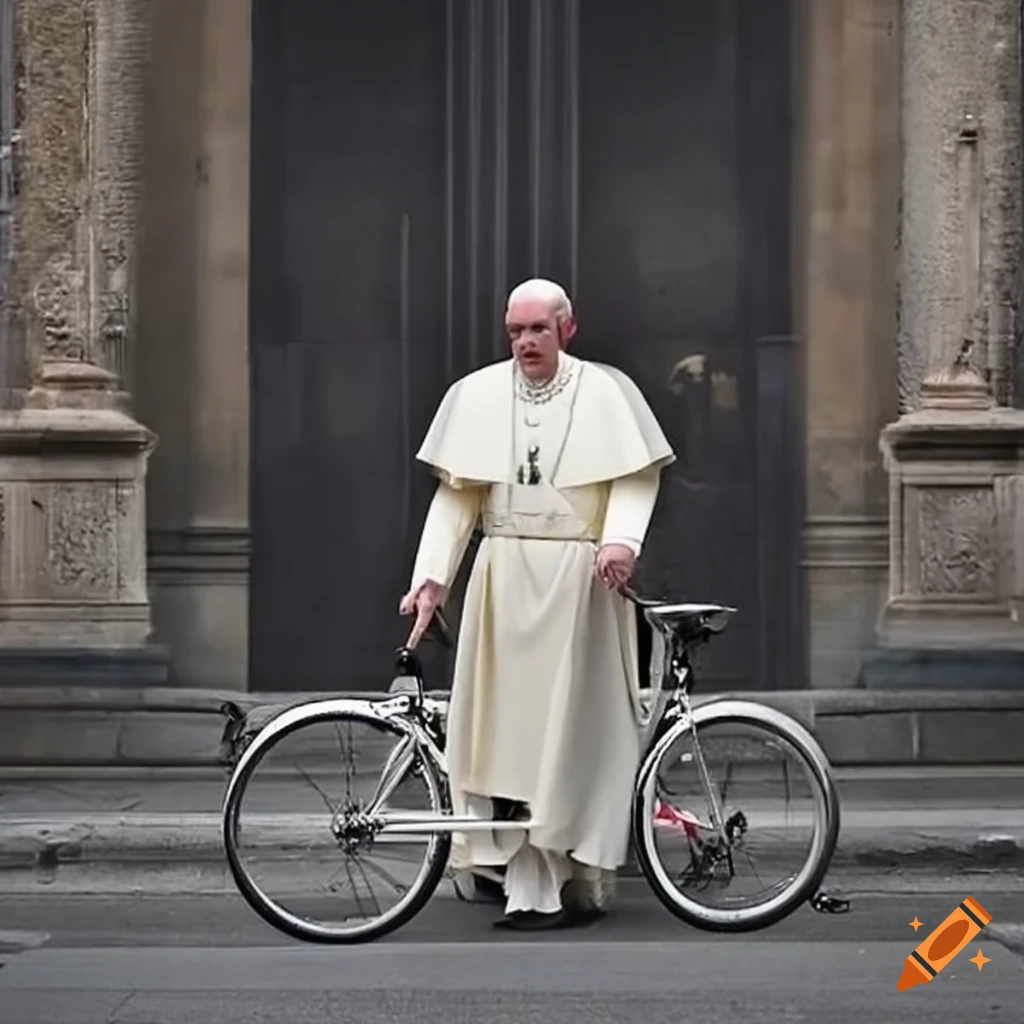 Satirical image of the pope on a bicycle on Craiyon