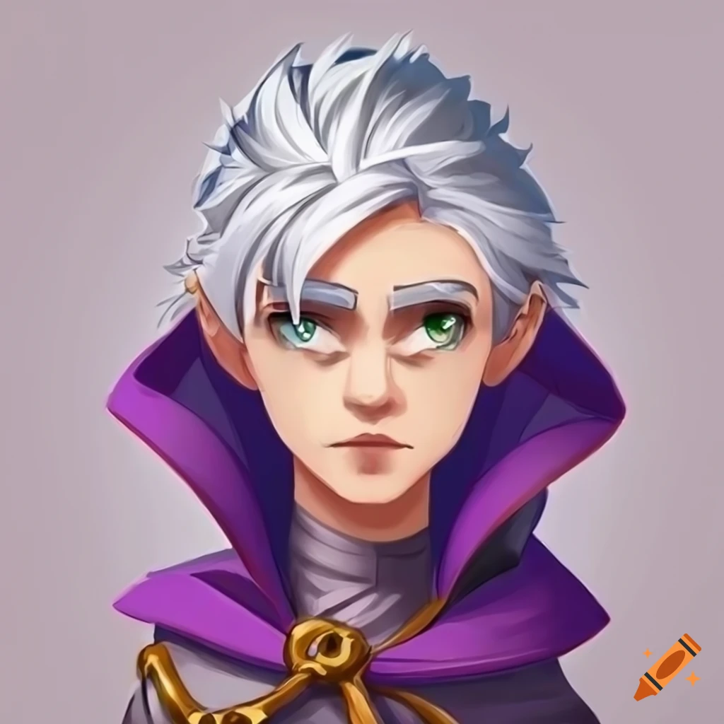 Cartoon illustration of a silver-haired mage