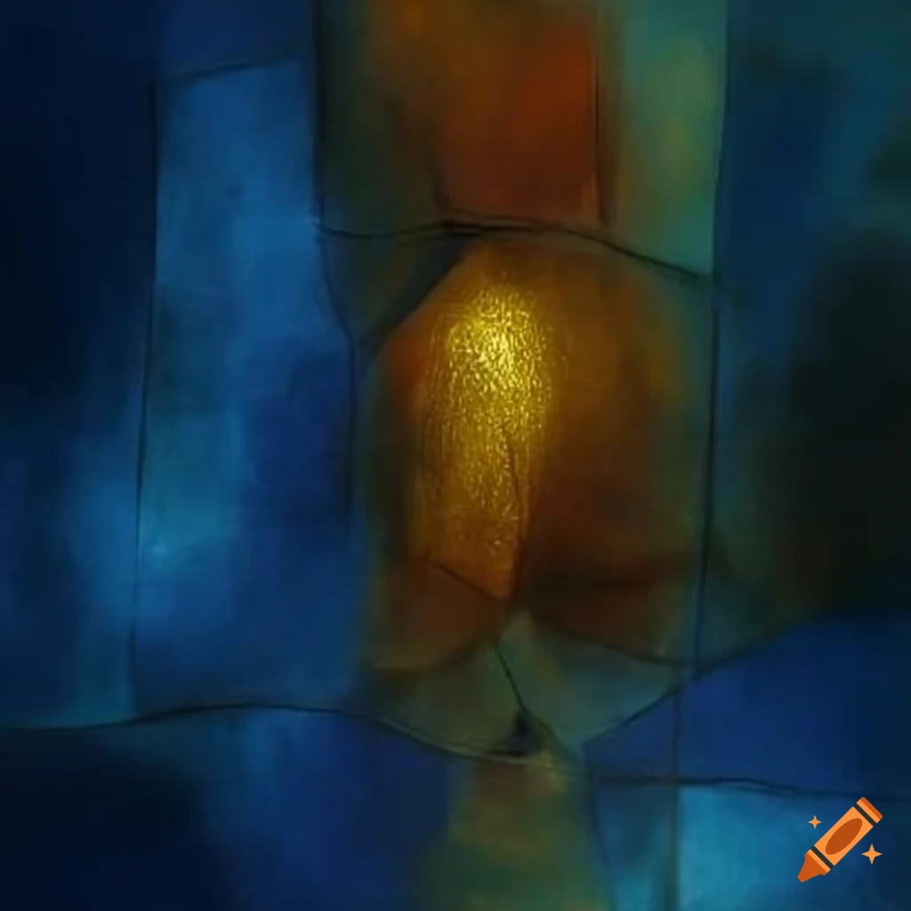 Blue and gold abstract artwork inspired by paul klee