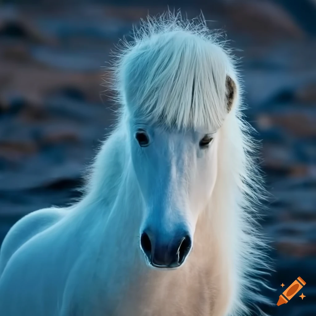 A white dapple horse in front of an open, red rocky canyon landscape on ...