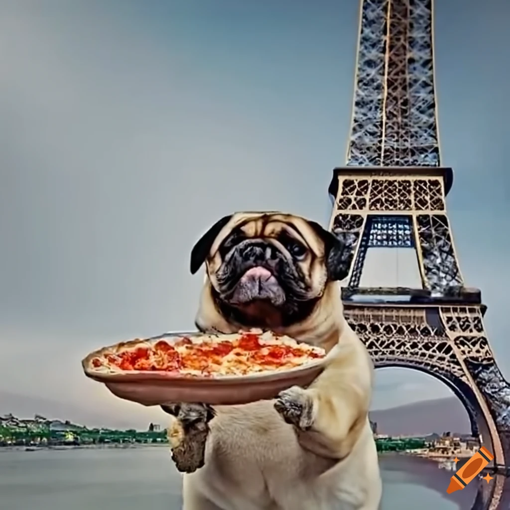 Pug enjoying a tasty slice of pizza on Craiyon