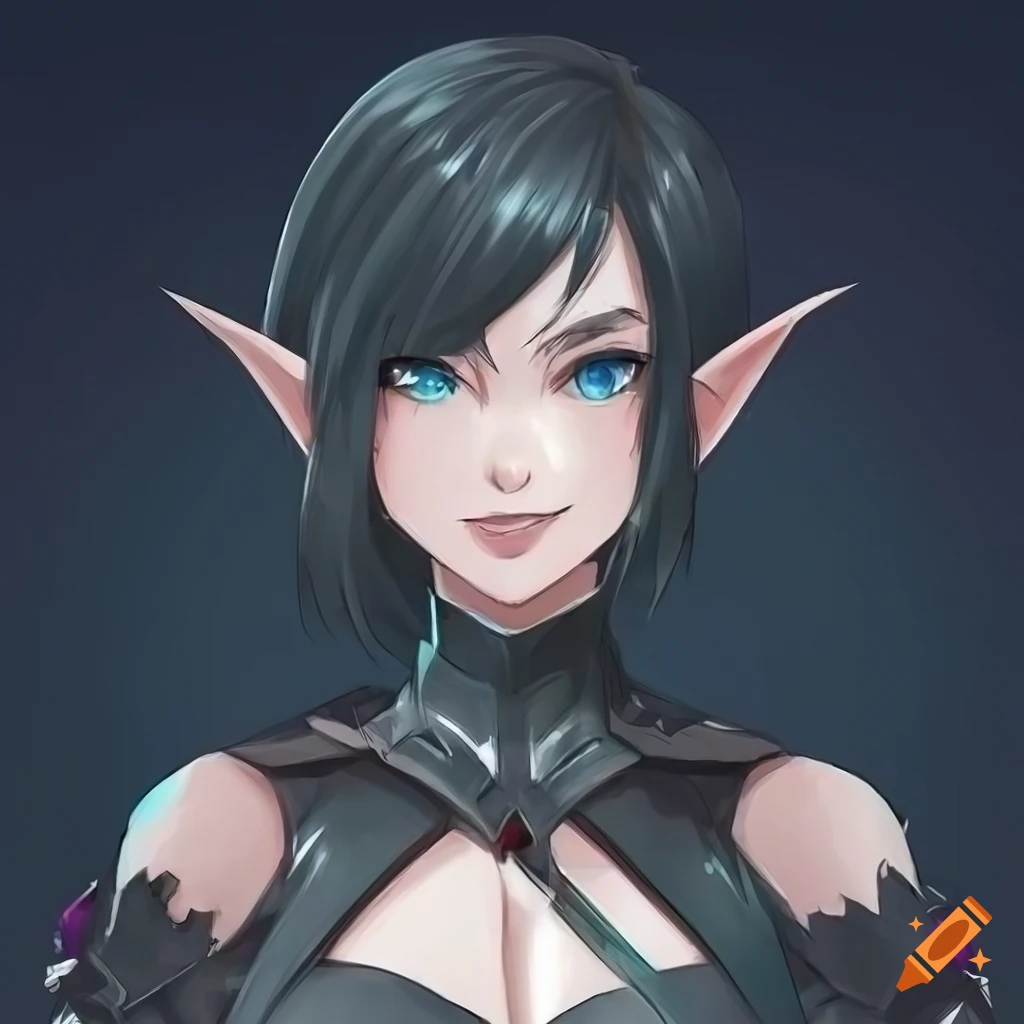 Concept art of a confident female elf with spiked armor on Craiyon