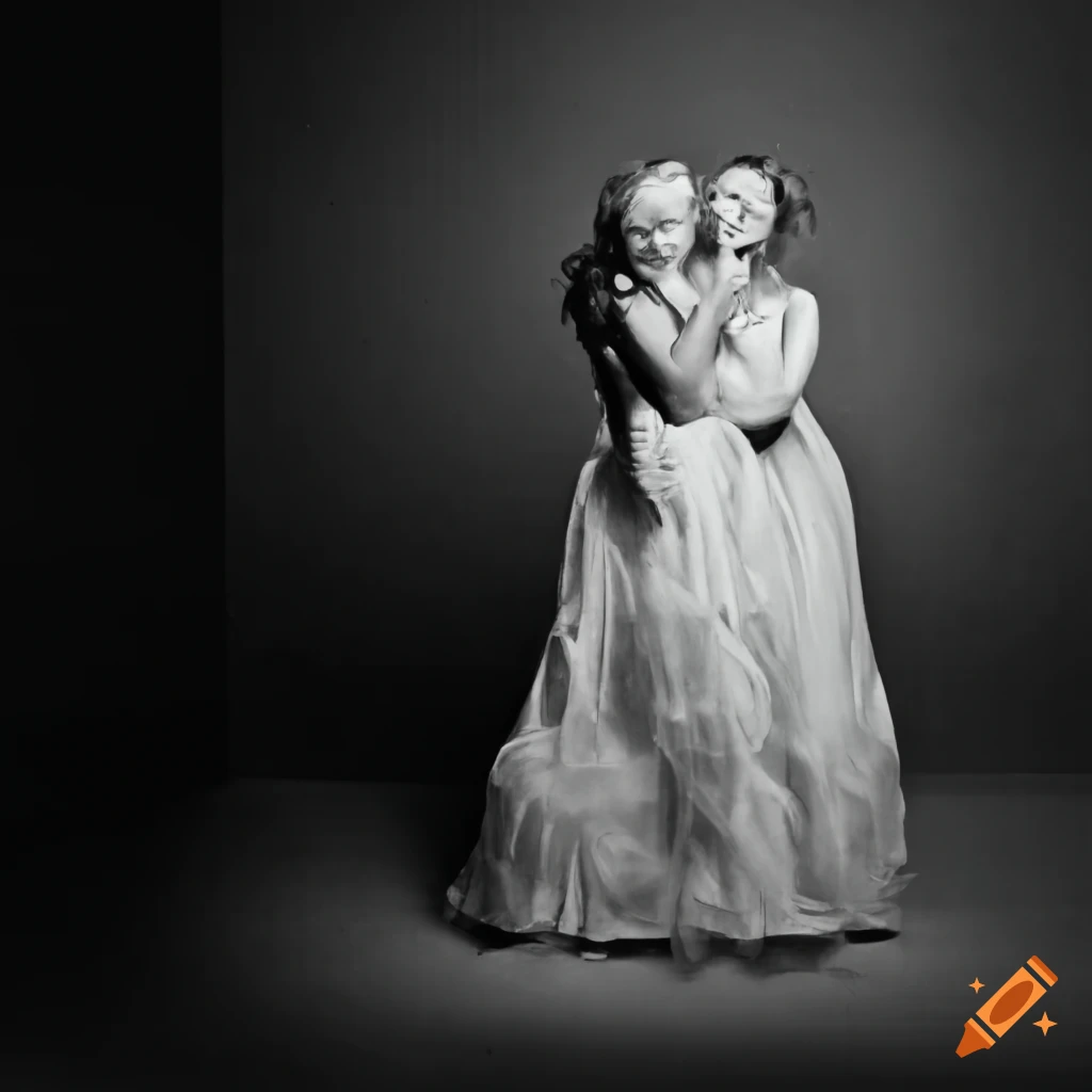 Painting of two shy young ladies with soft colors on Craiyon