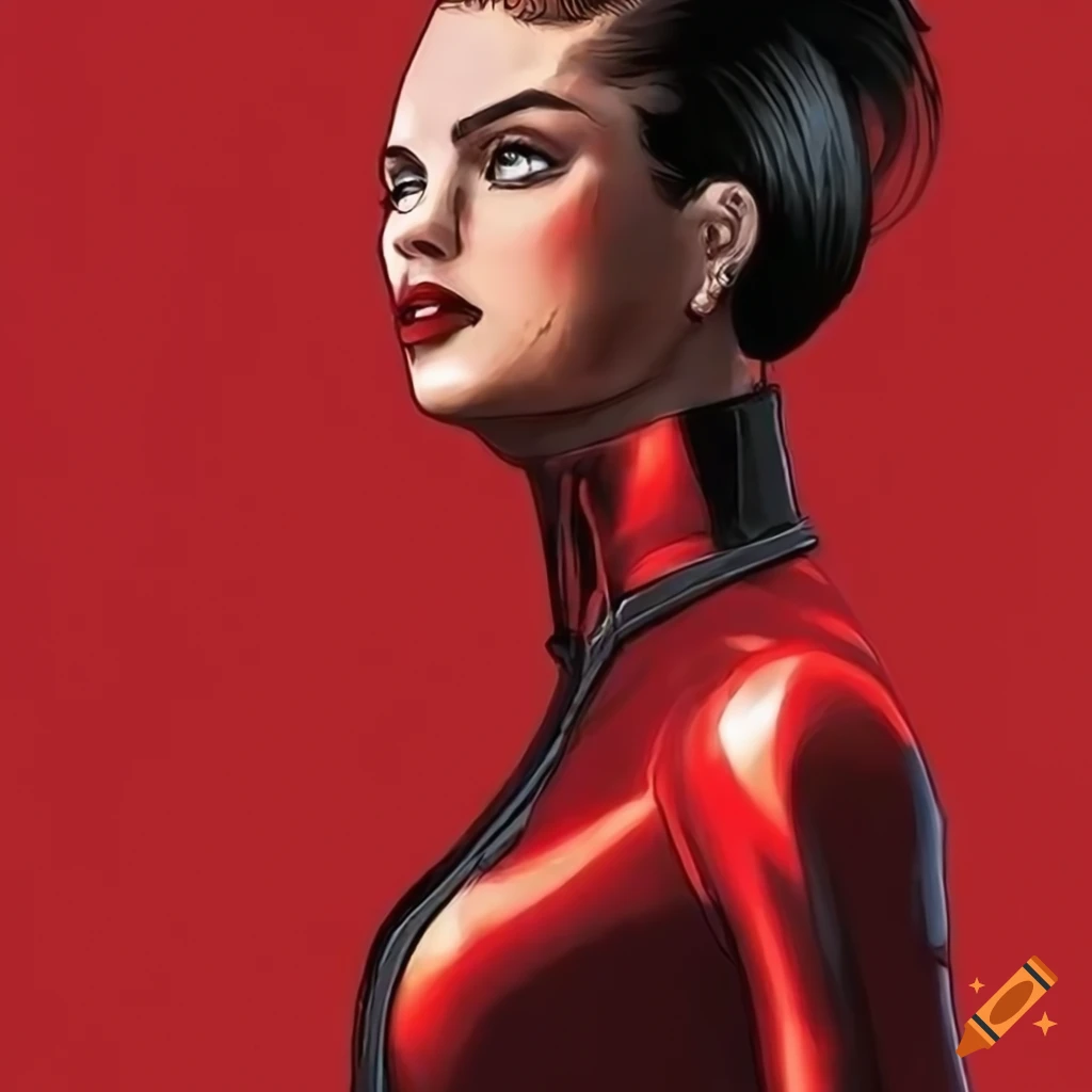 Woman in red coat in comic book style on Craiyon