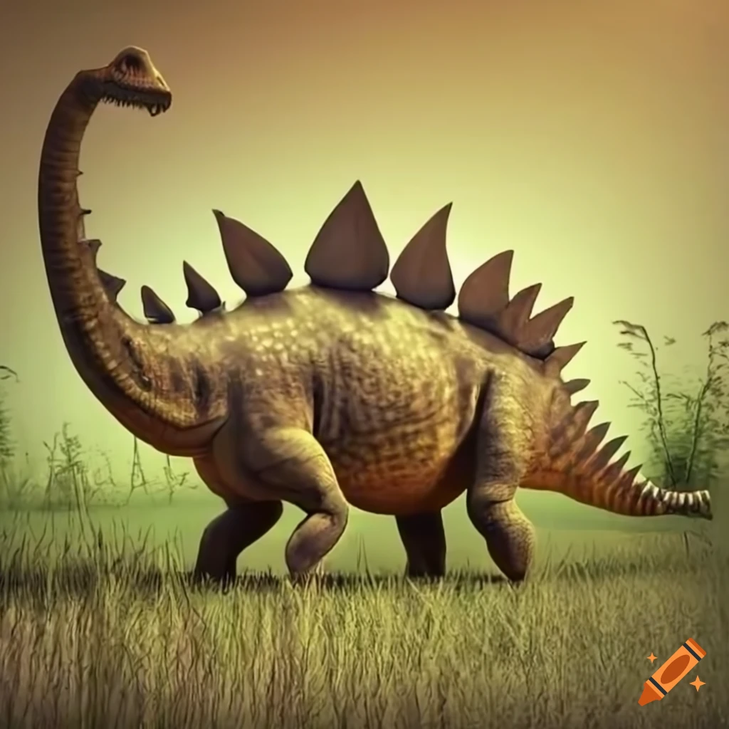 A stegosaurus in a sunny swamp