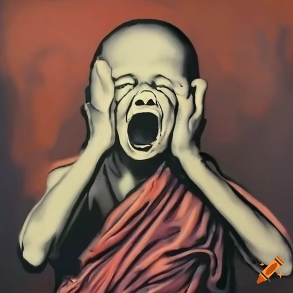 Painting of a screaming figure resembling banksy's style