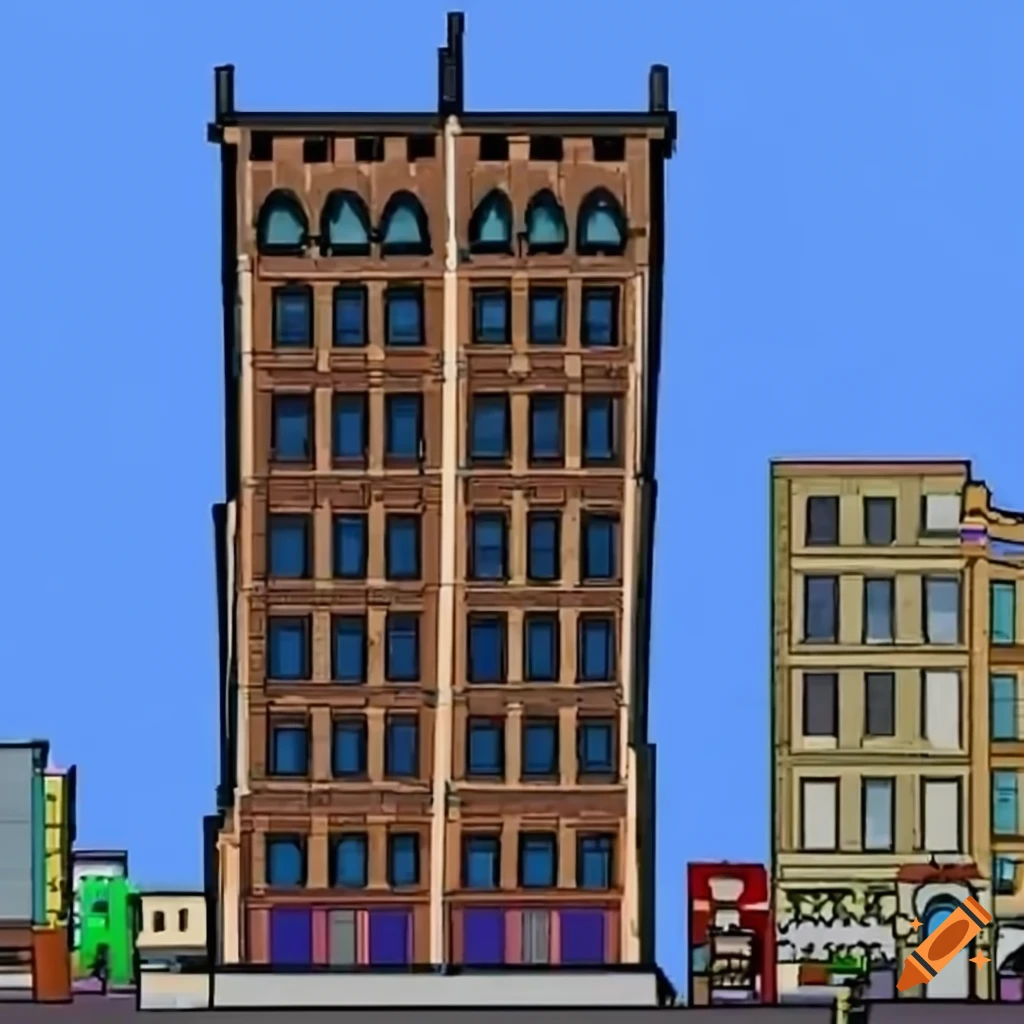 Animation of four buildings with unique designs on Craiyon