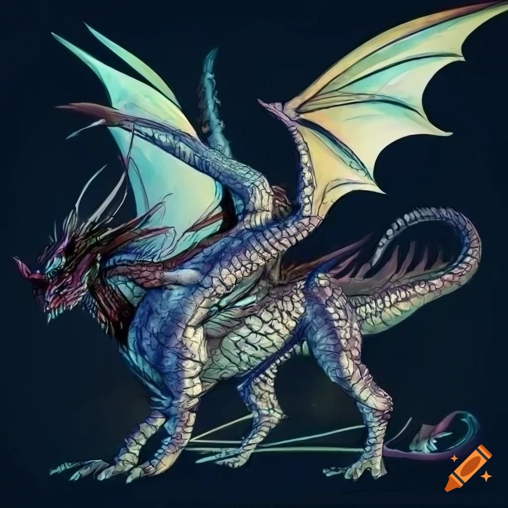 Illustration of a dragon with wings and four legs on Craiyon