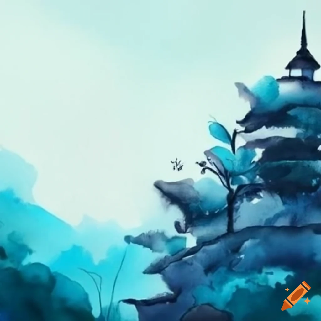 Beautiful ink painting of flowers and landscape on Craiyon